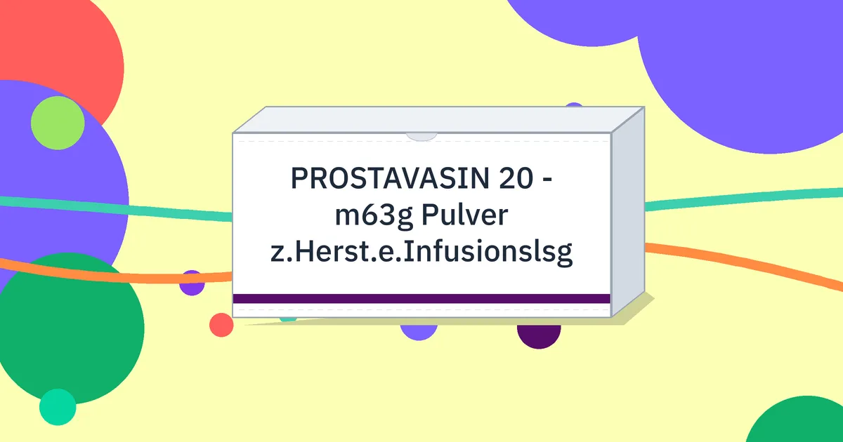 Symbolbild: Packung mit der Aufschrift PROSTAVASIN 20 -m63g Pulver z.Herst.e.Infusionslsg (PZN 09738316) – Verfügbarkeit und Bezug in Apotheken in Frankfurt am Main