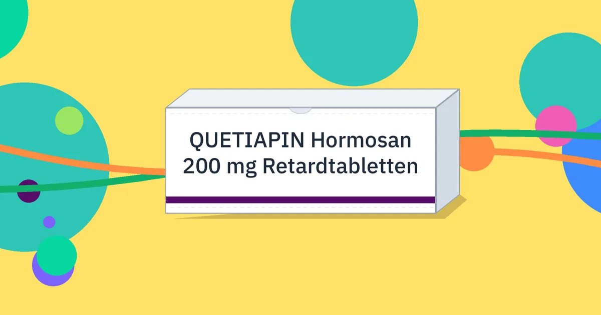 Symbolbild: Packung mit der Aufschrift QUETIAPIN Hormosan 200 mg Retardtabletten (PZN 11145977) – Verfügbarkeit und Bezug in Apotheken in Frankfurt am Main