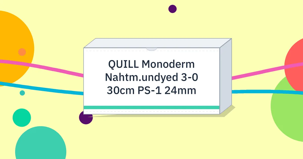 Symbolbild: Packung mit der Aufschrift QUILL Monoderm Nahtm.undyed 3-0 30cm PS-1 24mm (PZN 17987803) – Verfügbarkeit und Bezug in Apotheken in Frankfurt am Main