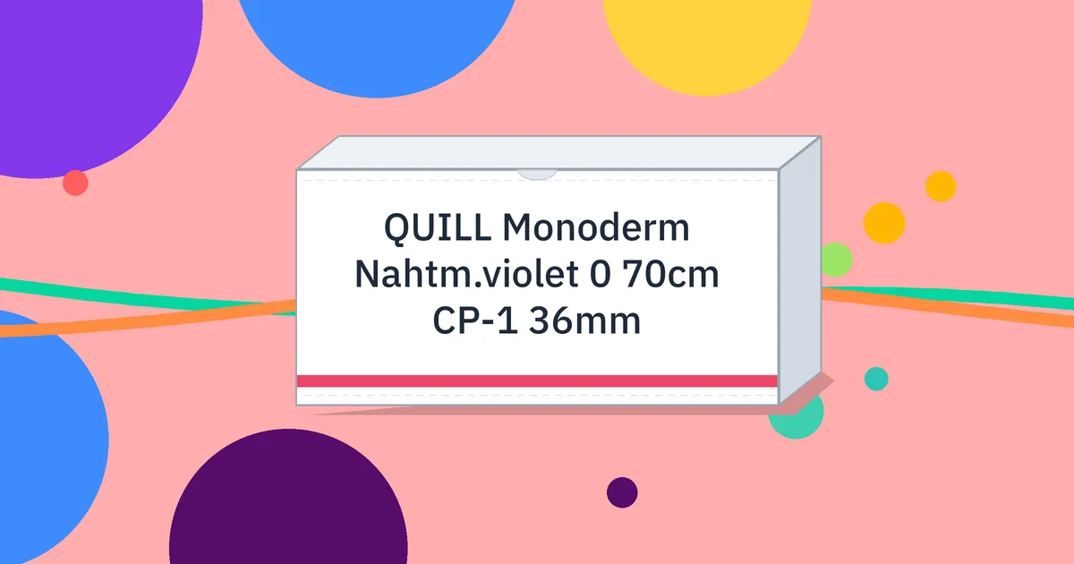 Symbolbild: Packung mit der Aufschrift QUILL Monoderm Nahtm.violet 0 70cm CP-1 36mm (PZN 17988300) – Verfügbarkeit und Bezug in Apotheken in Frankfurt am Main