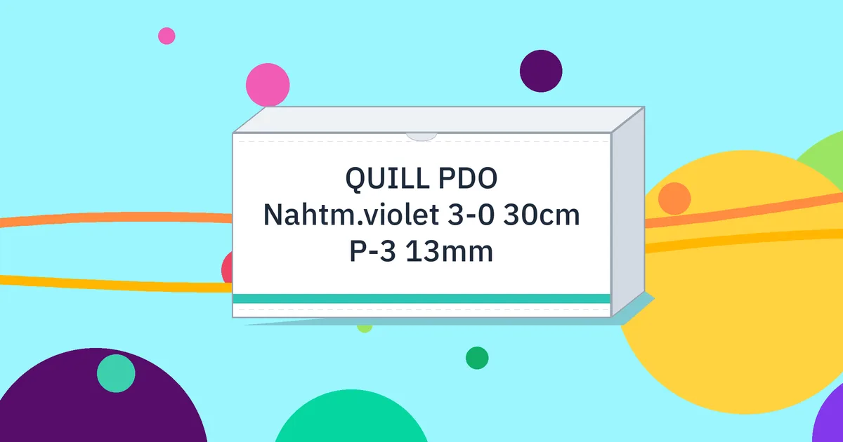 Symbolbild: Packung mit der Aufschrift QUILL PDO Nahtm.violet 3-0 30cm P-3 13mm (PZN 17990627) – Verfügbarkeit und Bezug in Apotheken in Frankfurt am Main