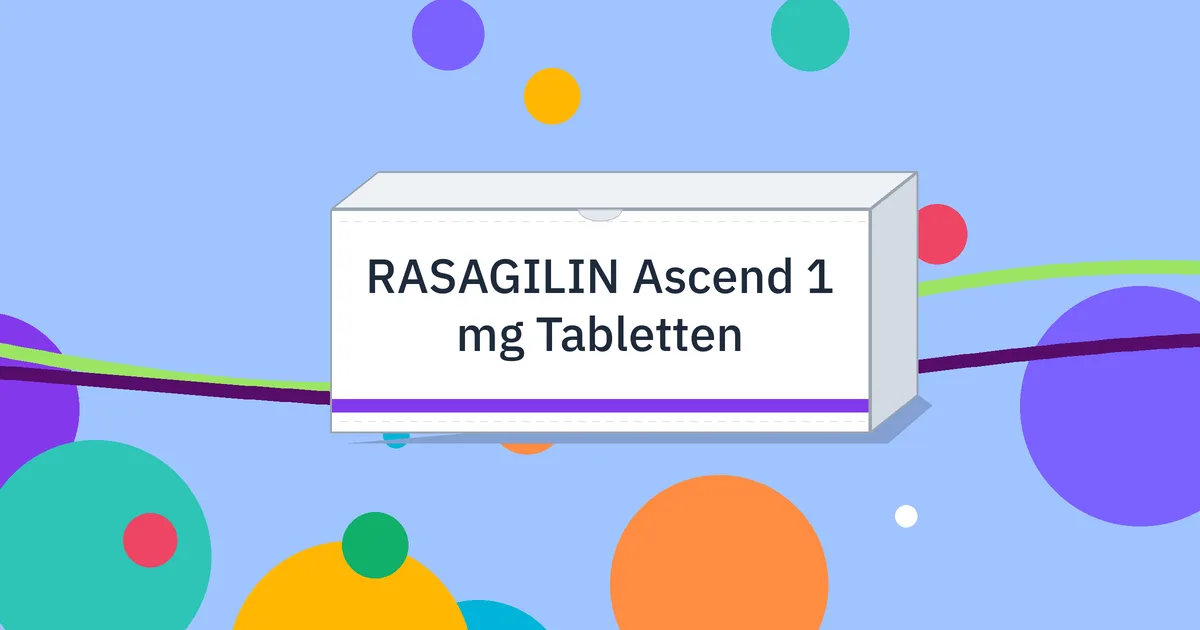 Symbolbild: Packung mit der Aufschrift RASAGILIN Ascend 1 mg Tabletten (PZN 18493687) – Verfügbarkeit und Bezug in Apotheken in Frankfurt am Main