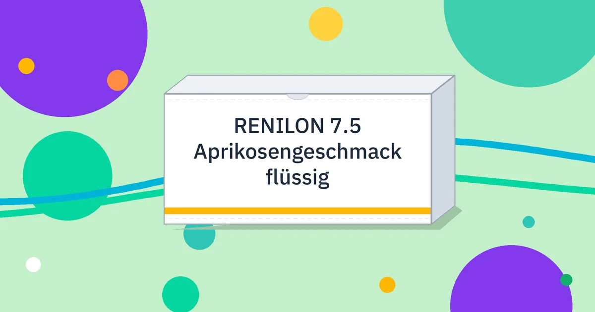 Symbolbild: Packung mit der Aufschrift RENILON 7.5 Aprikosengeschmack flüssig (PZN 20657334) – Verfügbarkeit und Bezug in Apotheken in Frankfurt am Main