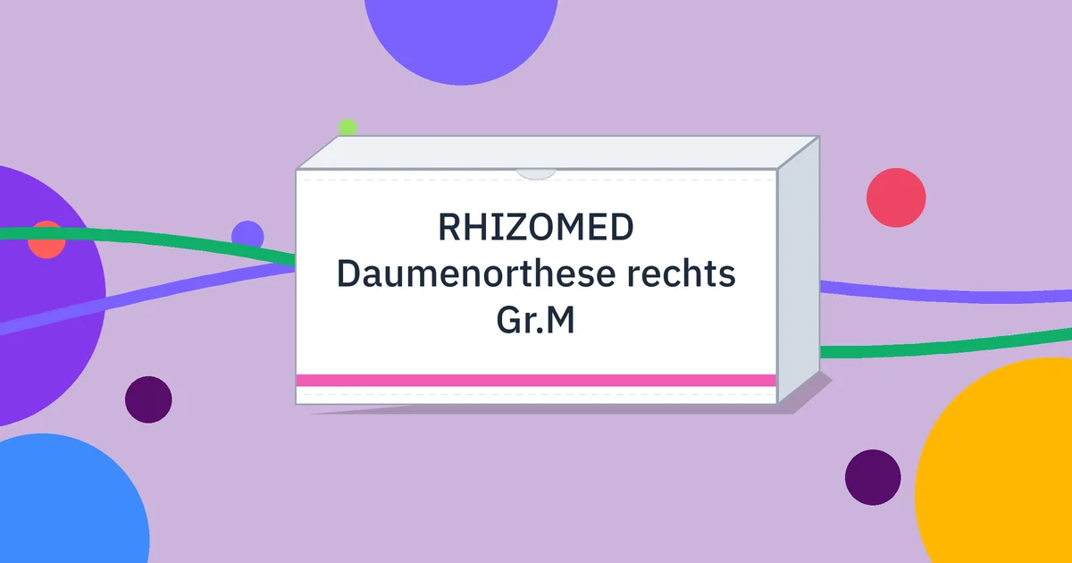 Symbolbild: Packung mit der Aufschrift RHIZOMED Daumenorthese rechts Gr.M (PZN 05362506) – Verfügbarkeit und Bezug in Apotheken in Frankfurt am Main