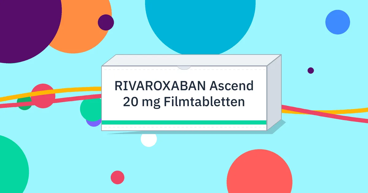 Symbolbild: Packung mit der Aufschrift RIVAROXABAN Ascend 20 mg Filmtabletten (PZN 20162012) – Verfügbarkeit und Bezug in Apotheken in Frankfurt am Main