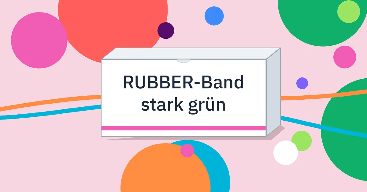 Symbolbild: Packung mit der Aufschrift RUBBER-Band stark grün (PZN 13417500) – Verfügbarkeit und Bezug in Apotheken in Frankfurt am Main