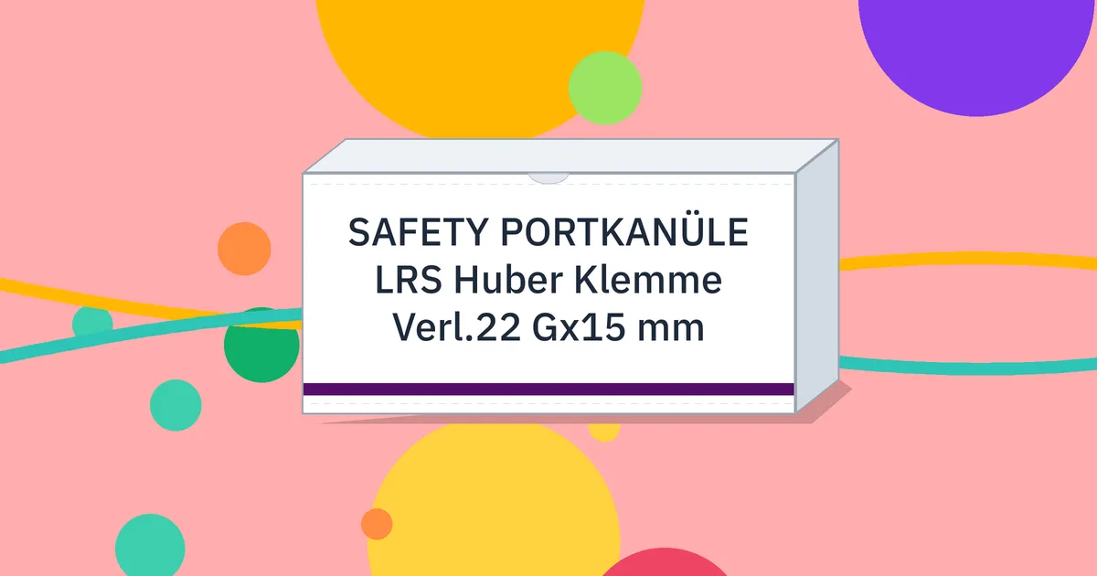 Symbolbild: Packung mit der Aufschrift SAFETY PORTKANÜLE LRS Huber Klemme Verl.22 Gx15 mm (PZN 16661933) – Verfügbarkeit und Bezug in Apotheken in Frankfurt am Main