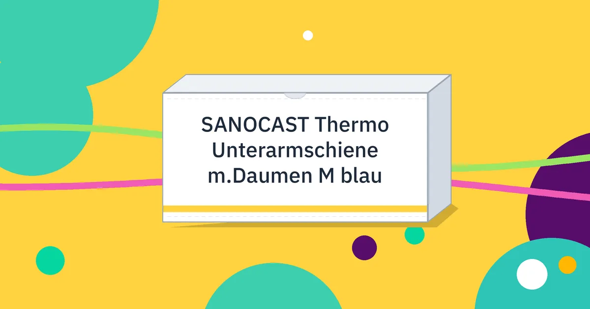 Symbolbild: Packung mit der Aufschrift SANOCAST Thermo Unterarmschiene m.Daumen M blau (PZN 15260787) – Verfügbarkeit und Bezug in Apotheken in Frankfurt am Main