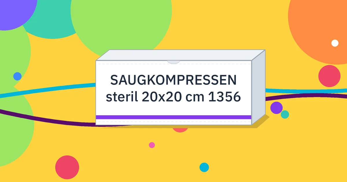 Symbolbild: Packung mit der Aufschrift SAUGKOMPRESSEN steril 20x20 cm 1356 (PZN 17833477) – Verfügbarkeit und Bezug in Apotheken in Frankfurt am Main