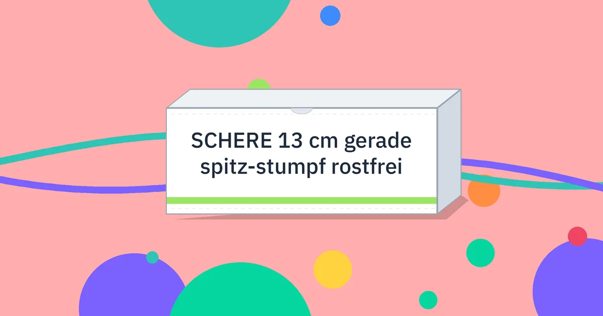 Symbolbild: Packung mit der Aufschrift SCHERE 13 cm gerade spitz-stumpf rostfrei (PZN 09063539) – Verfügbarkeit und Bezug in Apotheken in Frankfurt am Main