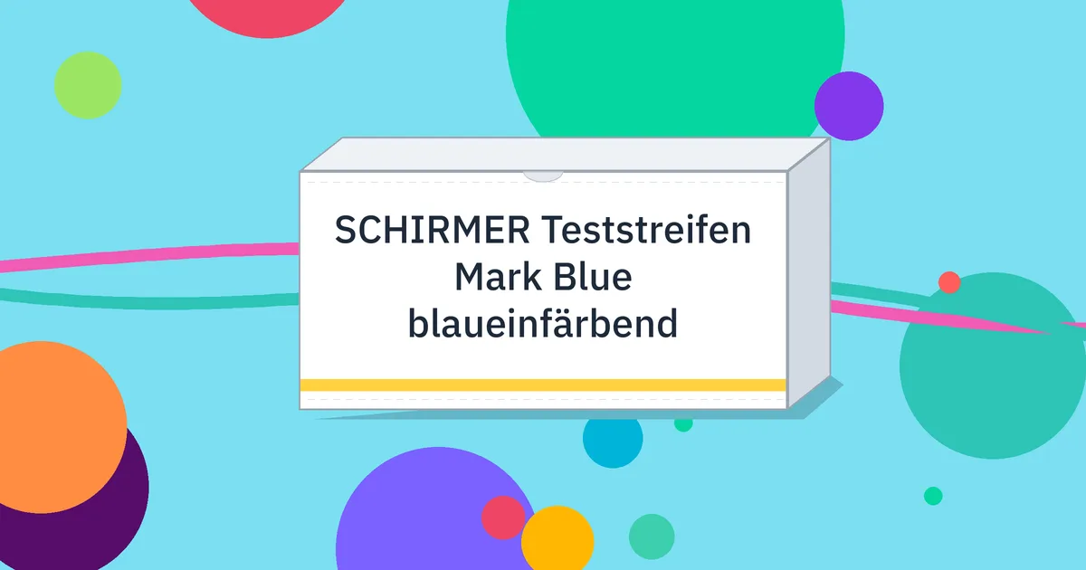 Symbolbild: Packung mit der Aufschrift SCHIRMER Teststreifen Mark Blue blaueinfärbend (PZN 11108657) – Verfügbarkeit und Bezug in Apotheken in Frankfurt am Main