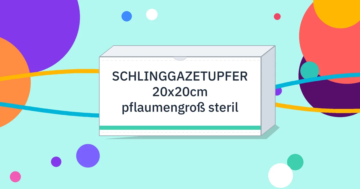 Symbolbild: Packung mit der Aufschrift SCHLINGGAZETUPFER 20x20cm pflaumengroß steril (PZN 09946150) – Verfügbarkeit und Bezug in Apotheken in Frankfurt am Main