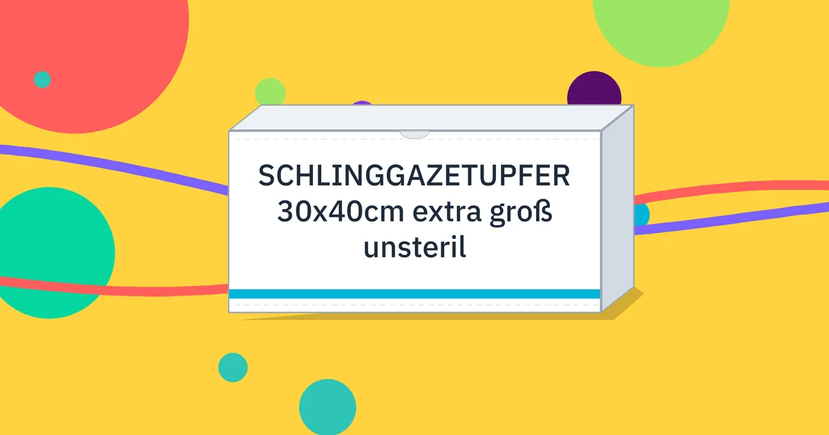 Symbolbild: Packung mit der Aufschrift SCHLINGGAZETUPFER 30x40cm extra groß unsteril (PZN 00430901) – Verfügbarkeit und Bezug in Apotheken in Frankfurt am Main