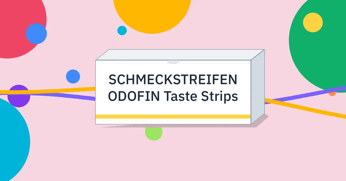 Symbolbild: Packung mit der Aufschrift SCHMECKSTREIFEN ODOFIN Taste Strips (PZN 17975326) – Verfügbarkeit und Bezug in Apotheken in Frankfurt am Main