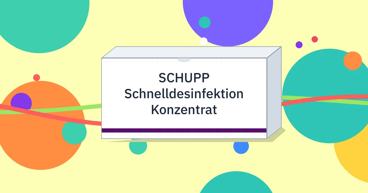 Symbolbild: Packung mit der Aufschrift SCHUPP Schnelldesinfektion Konzentrat (PZN 16859865) – Verfügbarkeit und Bezug in Apotheken in Frankfurt am Main