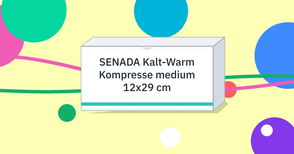 Symbolbild: Packung mit der Aufschrift SENADA Kalt-Warm Kompresse medium 12x29 cm (PZN 02253159) – Verfügbarkeit und Bezug in Apotheken in Frankfurt am Main