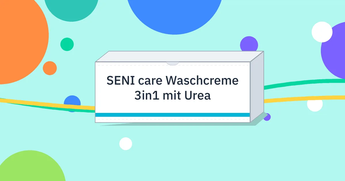 Symbolbild: Packung mit der Aufschrift SENI care Waschcreme 3in1 mit Urea (PZN 19697481) – Verfügbarkeit und Bezug in Apotheken in Frankfurt am Main