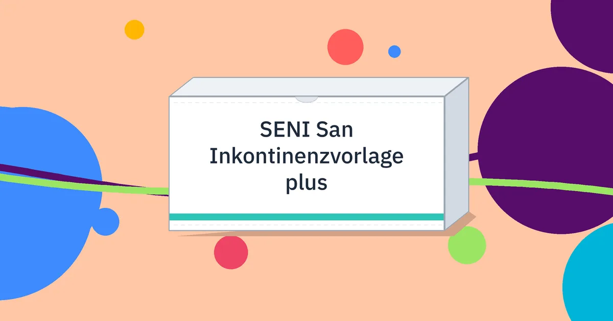 Symbolbild: Packung mit der Aufschrift SENI San Inkontinenzvorlage plus (PZN 18329522) – Verfügbarkeit und Bezug in Apotheken in Frankfurt am Main