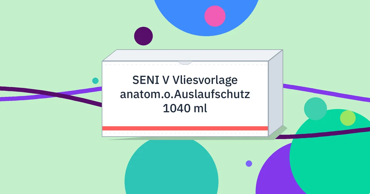 Symbolbild: Packung mit der Aufschrift SENI V Vliesvorlage anatom.o.Auslaufschutz 1040 ml (PZN 12376673) – Verfügbarkeit und Bezug in Apotheken in Frankfurt am Main