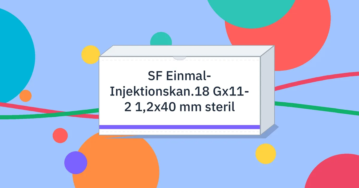 Symbolbild: Packung mit der Aufschrift SF Einmal-Injektionskan.18 Gx11-2 1,2x40 mm steril (PZN 17280699) – Verfügbarkeit und Bezug in Apotheken in Frankfurt am Main
