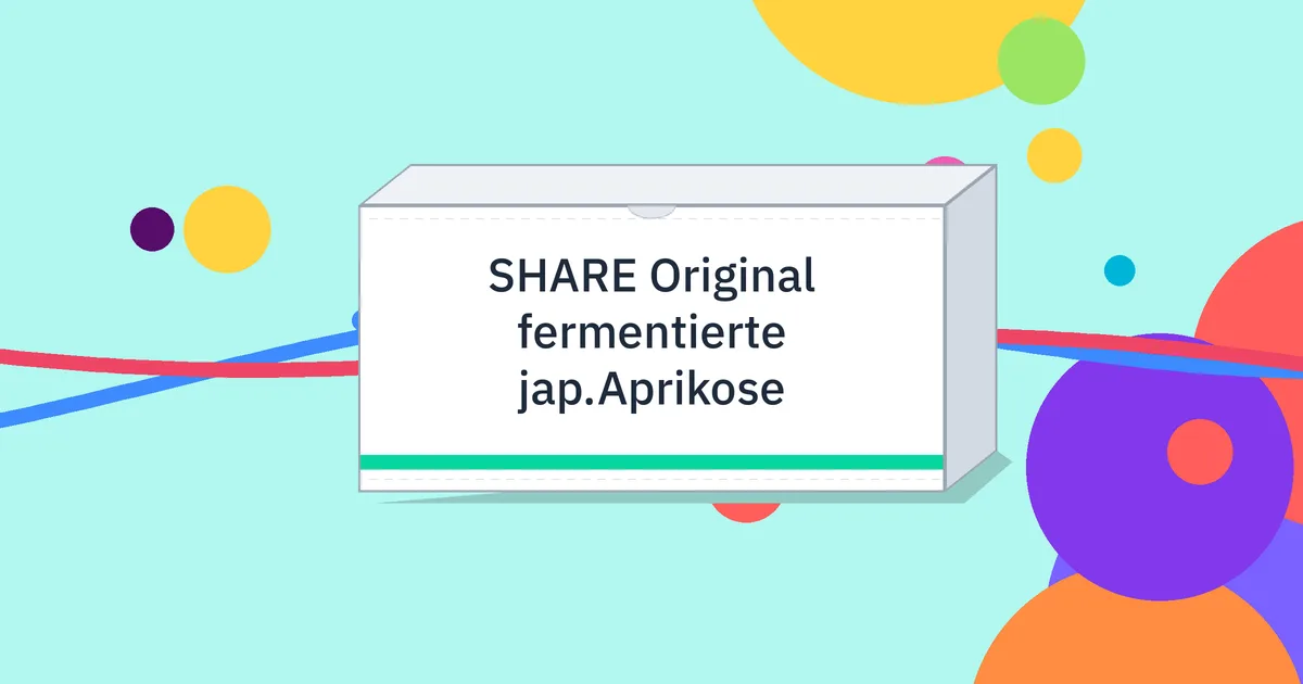 Symbolbild: Packung mit der Aufschrift SHARE Original fermentierte jap.Aprikose (PZN 18720137) – Verfügbarkeit und Bezug in Apotheken in Frankfurt am Main