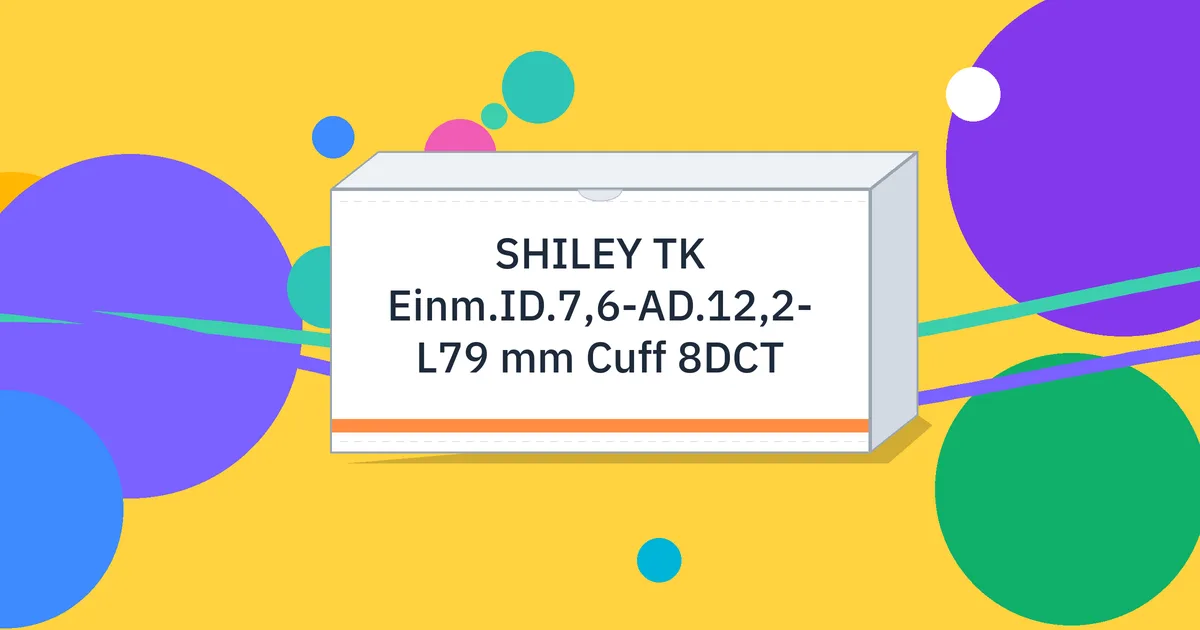 Symbolbild: Packung mit der Aufschrift SHILEY TK Einm.ID.7,6-AD.12,2-L79 mm Cuff 8DCT (PZN 03381095) – Verfügbarkeit und Bezug in Apotheken in Frankfurt am Main