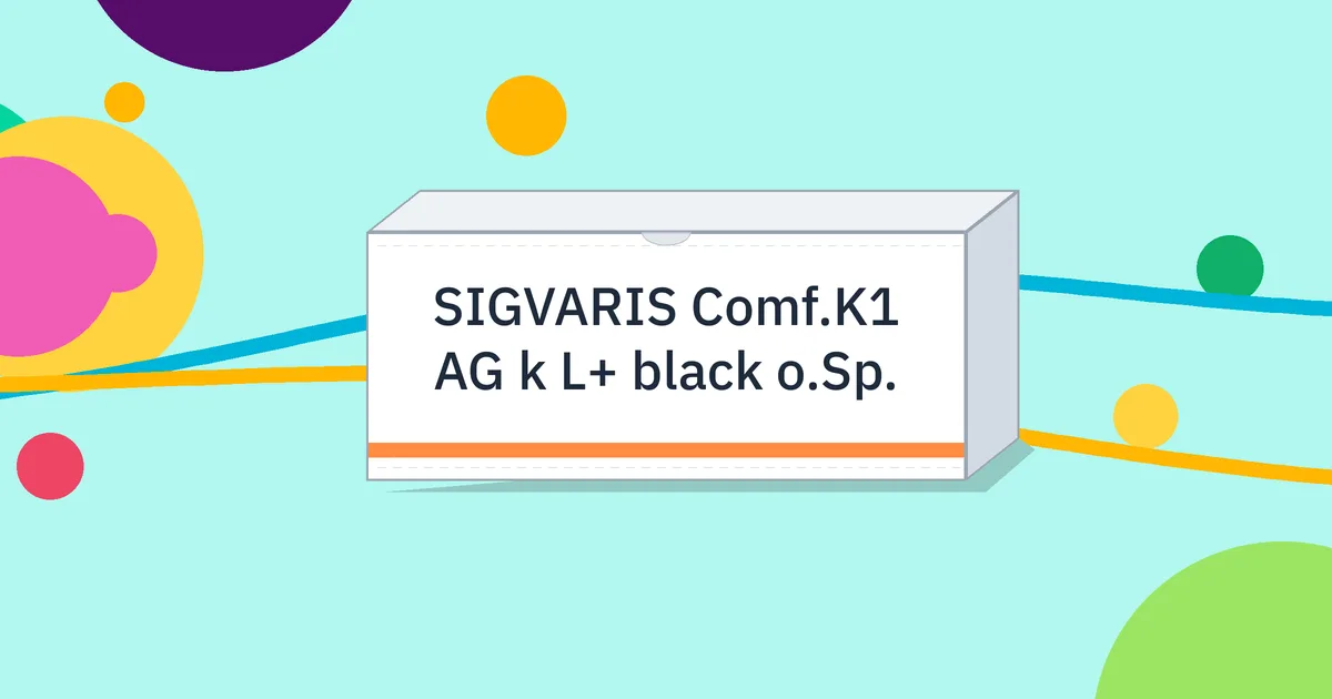 Symbolbild: Packung mit der Aufschrift SIGVARIS Comf.K1 AG k L+ black o.Sp. (PZN 17042830) – Verfügbarkeit und Bezug in Apotheken in Frankfurt am Main