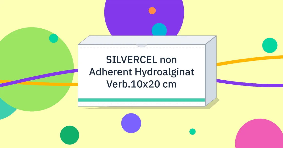 Symbolbild: Packung mit der Aufschrift SILVERCEL non Adherent Hydroalginat Verb.10x20 cm (PZN 05378393) – Verfügbarkeit und Bezug in Apotheken in Frankfurt am Main