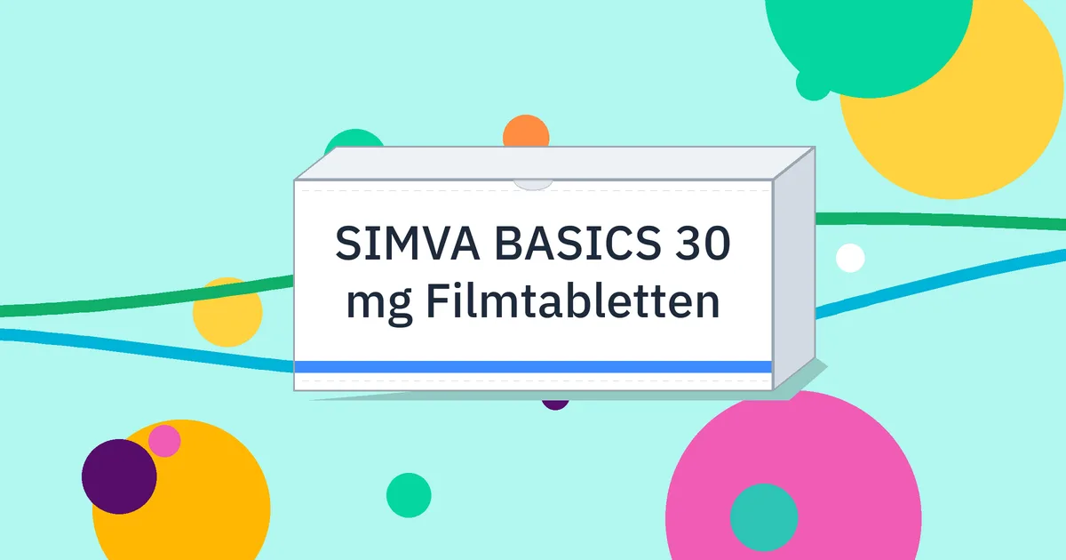 Symbolbild: Packung mit der Aufschrift SIMVA BASICS 30 mg Filmtabletten (PZN 07021755) – Verfügbarkeit und Bezug in Apotheken in Frankfurt am Main