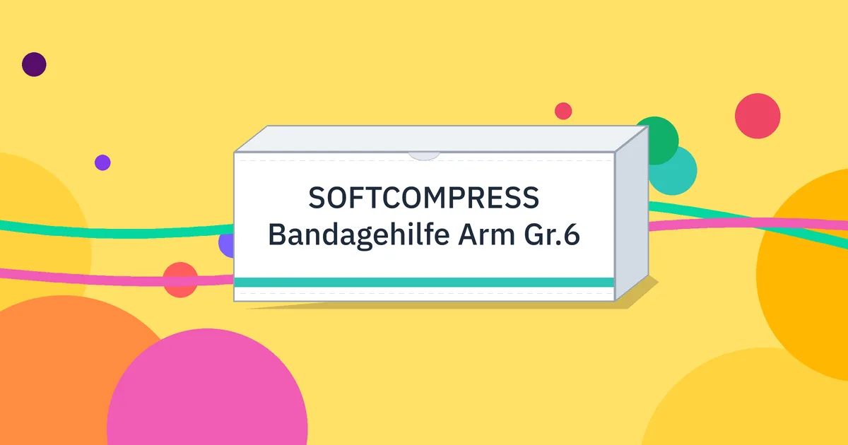 Symbolbild: Packung mit der Aufschrift SOFTCOMPRESS Bandagehilfe Arm Gr.6 (PZN 13505836) – Verfügbarkeit und Bezug in Apotheken in Frankfurt am Main