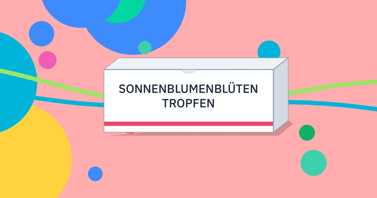 Symbolbild: Packung mit der Aufschrift SONNENBLUMENBLÜTEN TROPFEN (PZN 15229116) – Verfügbarkeit und Bezug in Apotheken in Frankfurt am Main
