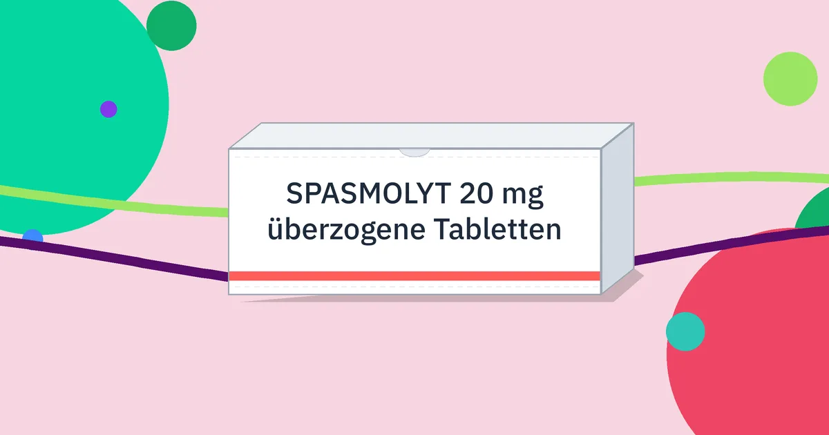Symbolbild: Packung mit der Aufschrift SPASMOLYT 20 mg überzogene Tabletten (PZN 04910029) – Verfügbarkeit und Bezug in Apotheken in Frankfurt am Main