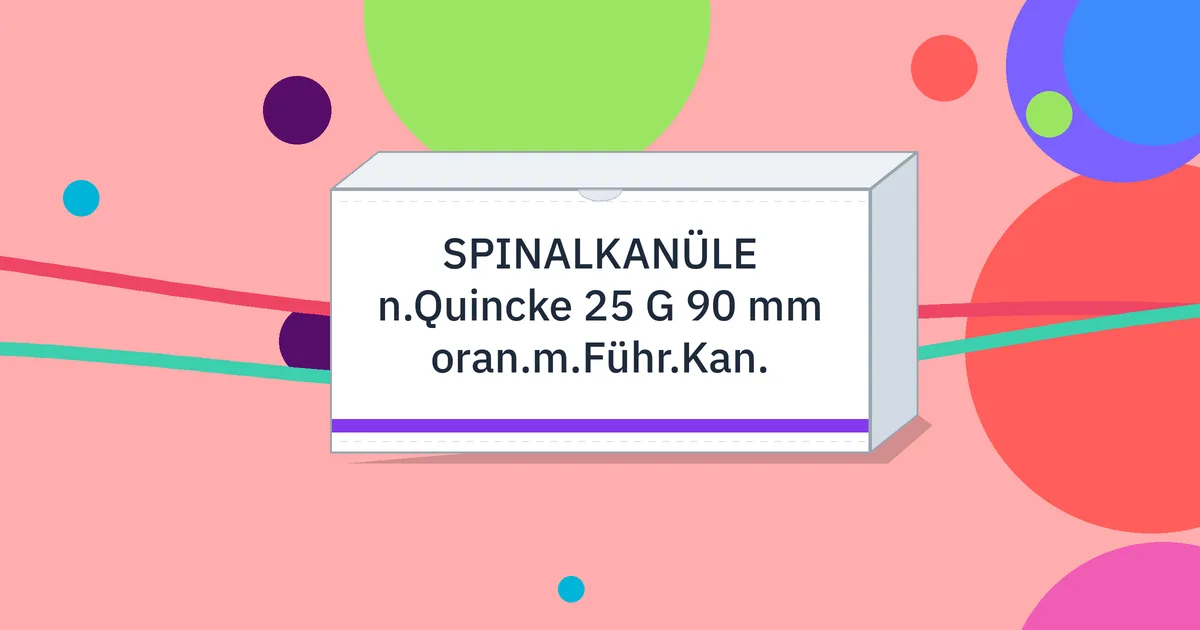 Symbolbild: Packung mit der Aufschrift SPINALKANÜLE n.Quincke 25 G 90 mm oran.m.Führ.Kan. (PZN 00856669) – Verfügbarkeit und Bezug in Apotheken in Frankfurt am Main