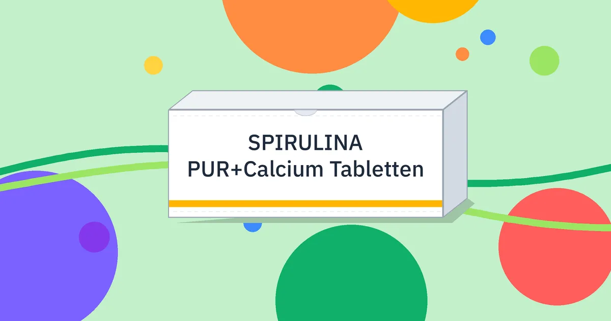 Symbolbild: Packung mit der Aufschrift SPIRULINA PUR+Calcium Tabletten (PZN 02223187) – Verfügbarkeit und Bezug in Apotheken in Frankfurt am Main