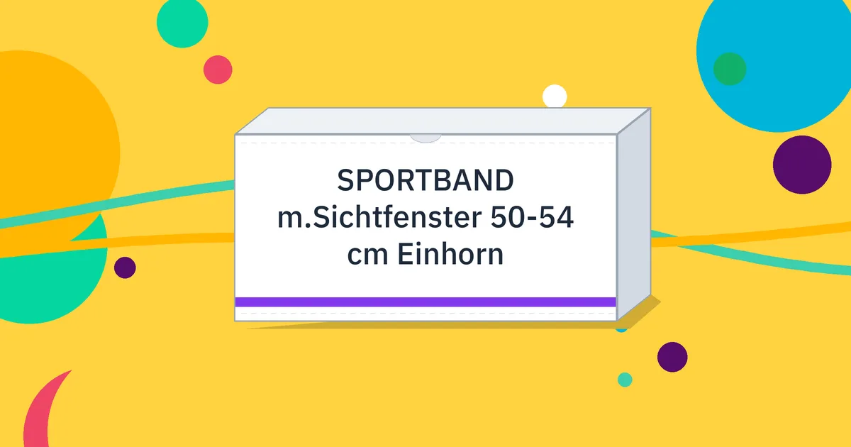 Symbolbild: Packung mit der Aufschrift SPORTBAND m.Sichtfenster 50-54 cm Einhorn (PZN 17837216) – Verfügbarkeit und Bezug in Apotheken in Frankfurt am Main