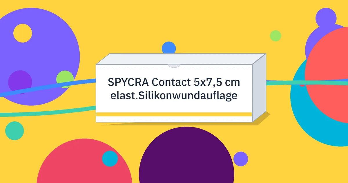 Symbolbild: Packung mit der Aufschrift SPYCRA Contact 5x7,5 cm elast.Silikonwundauflage (PZN 18038090) – Verfügbarkeit und Bezug in Apotheken in Frankfurt am Main