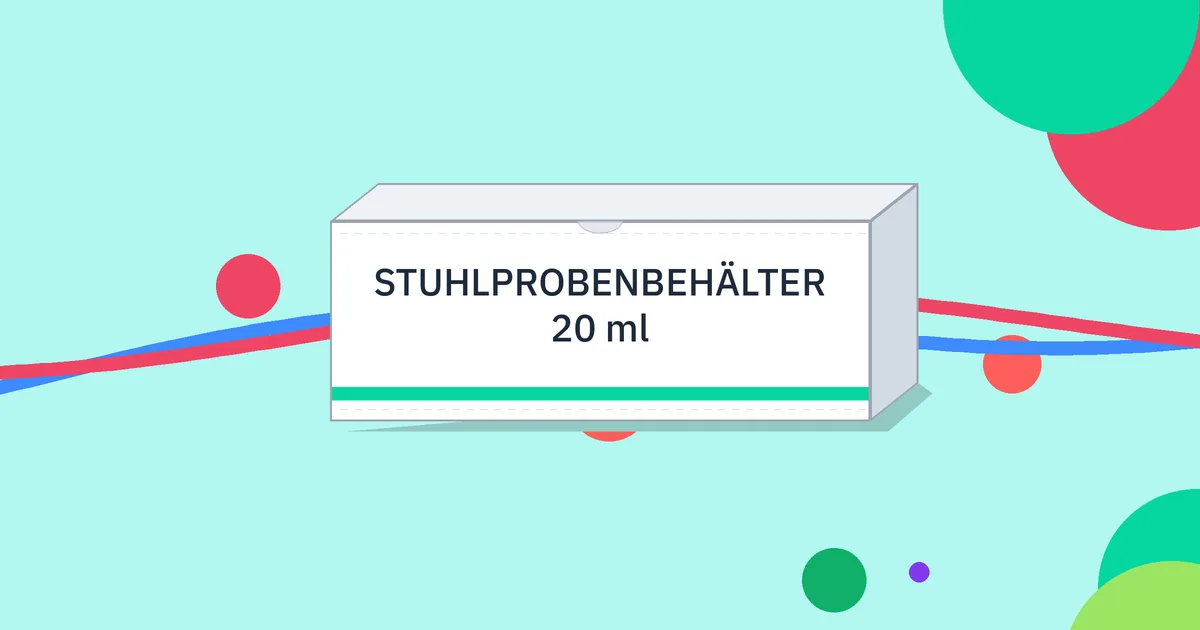 Symbolbild: Packung mit der Aufschrift STUHLPROBENBEHÄLTER 20 ml (PZN 14255695) – Verfügbarkeit und Bezug in Apotheken in Frankfurt am Main