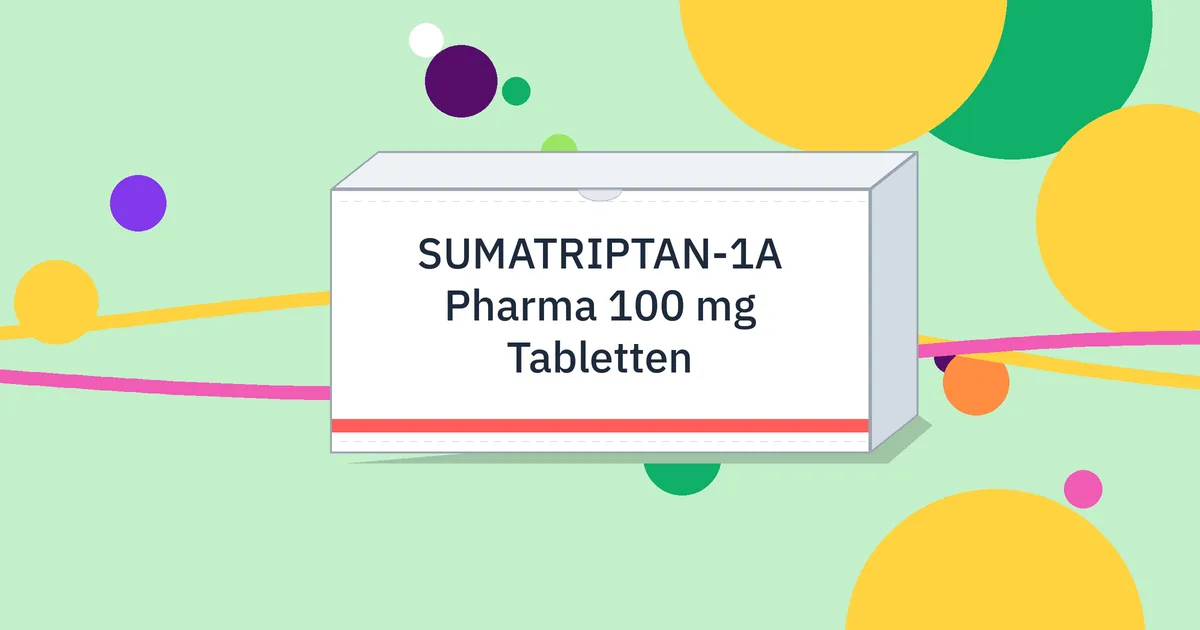 Symbolbild: Packung mit der Aufschrift SUMATRIPTAN-1A Pharma 100 mg Tabletten (PZN 05517021) – Verfügbarkeit und Bezug in Apotheken in Frankfurt am Main