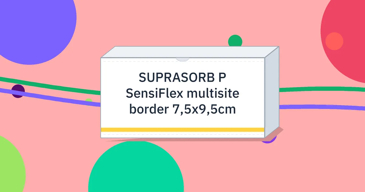 Symbolbild: Packung mit der Aufschrift SUPRASORB P SensiFlex multisite border 7,5x9,5cm (PZN 20005086) – Verfügbarkeit und Bezug in Apotheken in Frankfurt am Main