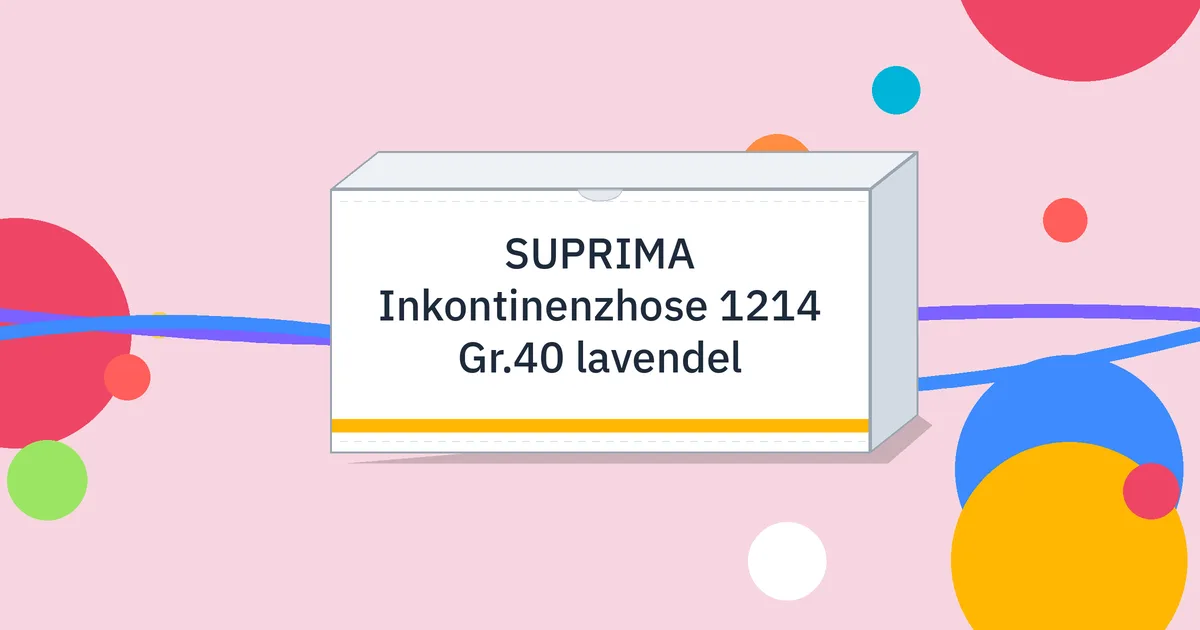 Symbolbild: Packung mit der Aufschrift SUPRIMA Inkontinenzhose 1214 Gr.40 lavendel (PZN 02852285) – Verfügbarkeit und Bezug in Apotheken in Frankfurt am Main