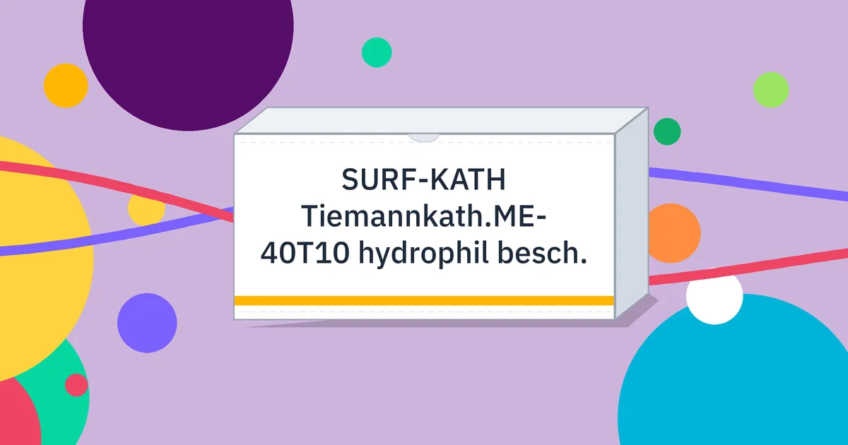 Symbolbild: Packung mit der Aufschrift SURF-KATH Tiemannkath.ME-40T10 hydrophil besch. (PZN 05737030) – Verfügbarkeit und Bezug in Apotheken in Frankfurt am Main