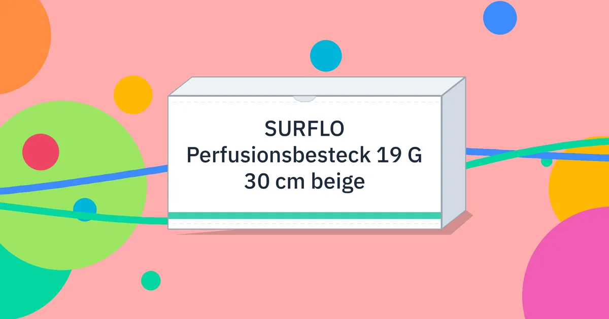 Symbolbild: Packung mit der Aufschrift SURFLO Perfusionsbesteck 19 G 30 cm beige (PZN 07115870) – Verfügbarkeit und Bezug in Apotheken in Frankfurt am Main