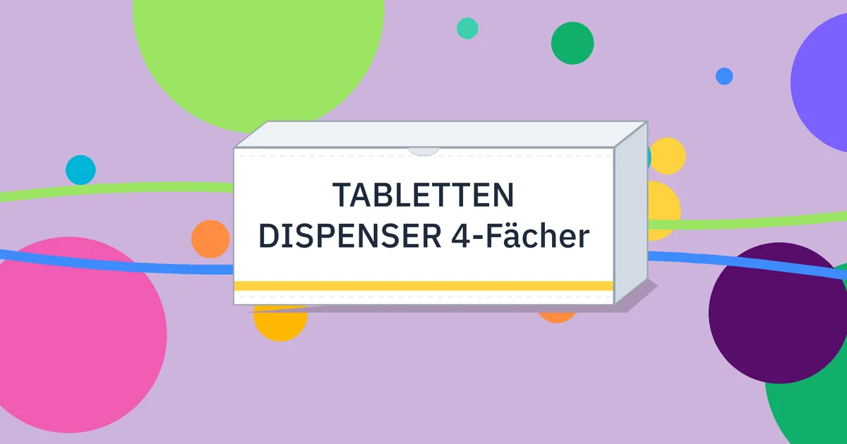 Symbolbild: Packung mit der Aufschrift TABLETTEN DISPENSER 4-Fächer (PZN 04669059) – Verfügbarkeit und Bezug in Apotheken in Frankfurt am Main