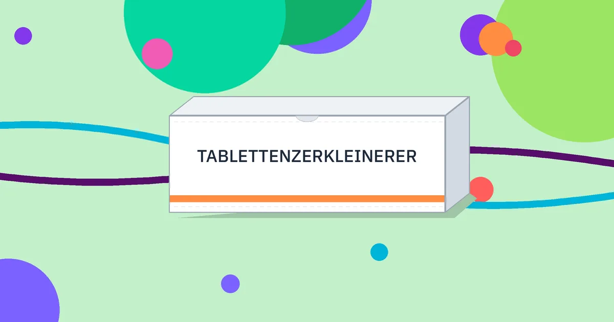 Symbolbild: Packung mit der Aufschrift TABLETTENZERKLEINERER (PZN 15385419) – Verfügbarkeit und Bezug in Apotheken in Frankfurt am Main
