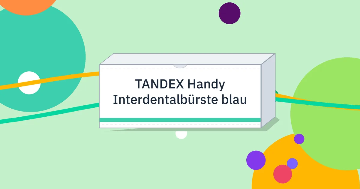 Symbolbild: Packung mit der Aufschrift TANDEX Handy Interdentalbürste blau (PZN 02923648) – Verfügbarkeit und Bezug in Apotheken in Frankfurt am Main