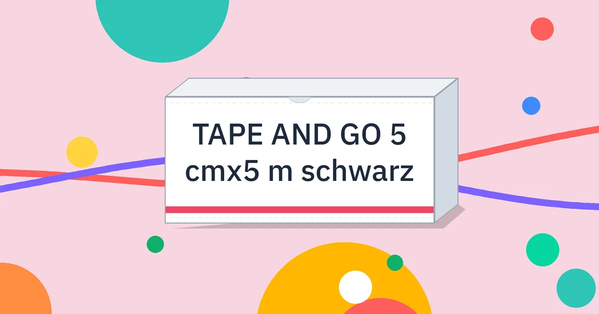 Symbolbild: Packung mit der Aufschrift TAPE AND GO 5 cmx5 m schwarz (PZN 16043307) – Verfügbarkeit und Bezug in Apotheken in Frankfurt am Main