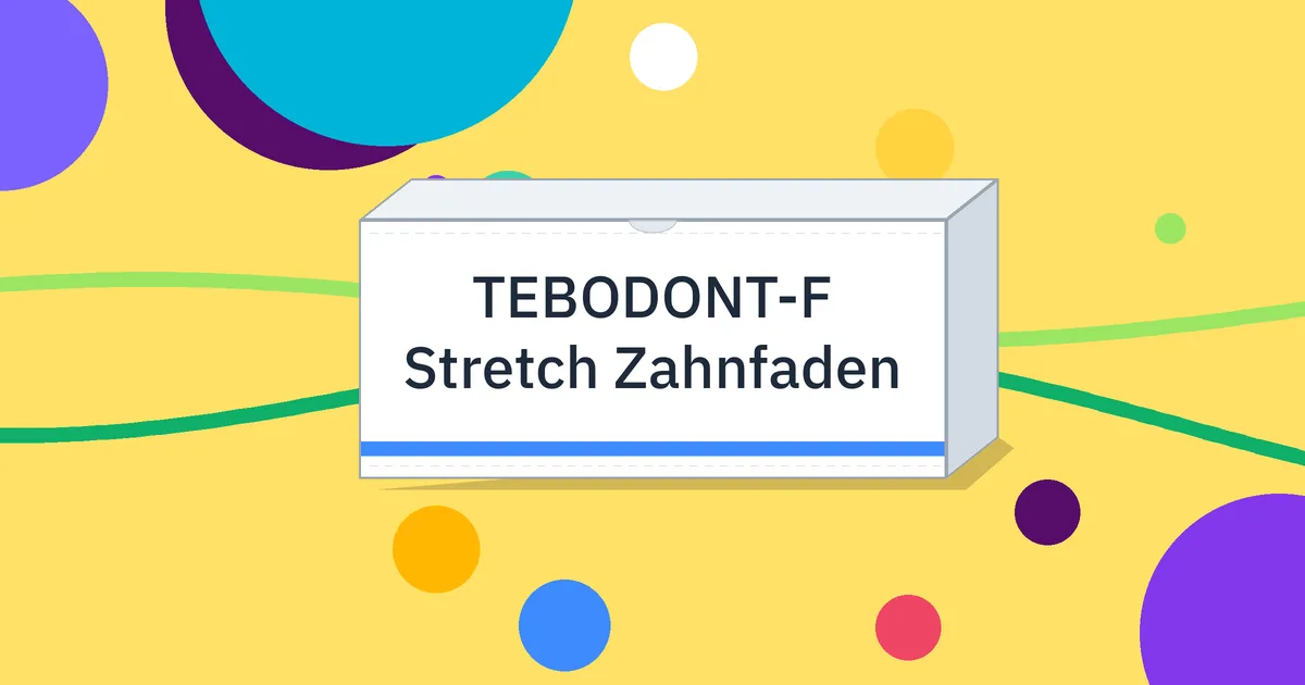 Symbolbild: Packung mit der Aufschrift TEBODONT-F Stretch Zahnfaden (PZN 16869450) – Verfügbarkeit und Bezug in Apotheken in Frankfurt am Main