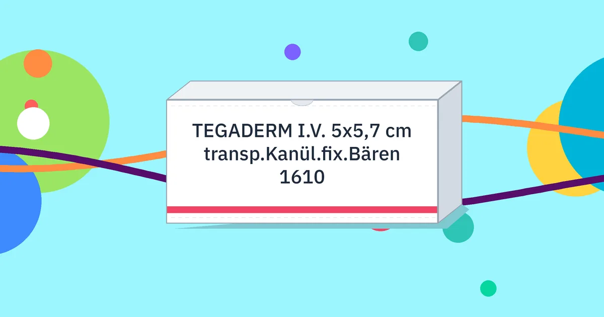 Symbolbild: Packung mit der Aufschrift TEGADERM I.V. 5x5,7 cm transp.Kanül.fix.Bären 1610 (PZN 16746836) – Verfügbarkeit und Bezug in Apotheken in Frankfurt am Main