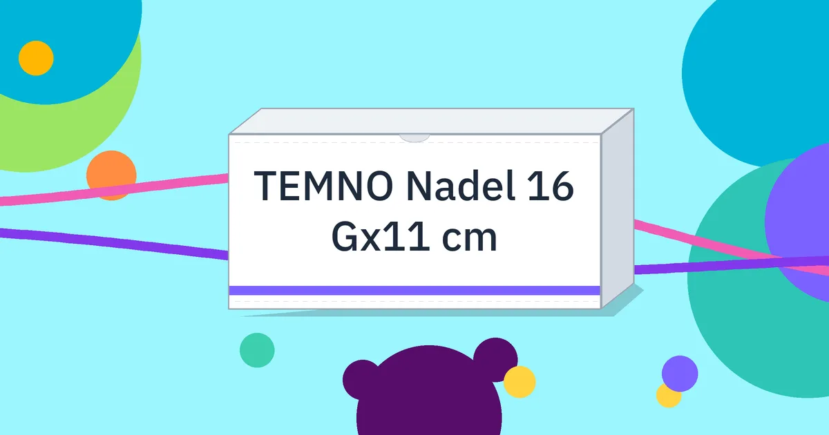 Symbolbild: Packung mit der Aufschrift TEMNO Nadel 16 Gx11 cm (PZN 18764583) – Verfügbarkeit und Bezug in Apotheken in Frankfurt am Main