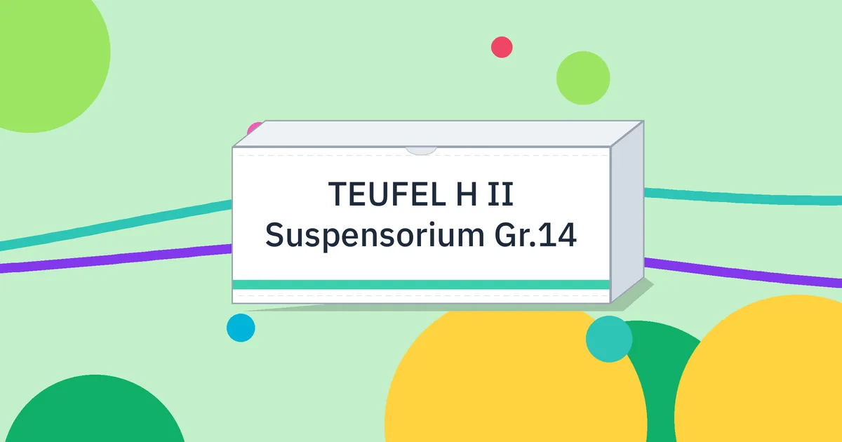 Symbolbild: Packung mit der Aufschrift TEUFEL H II Suspensorium Gr.14 (PZN 02299285) – Verfügbarkeit und Bezug in Apotheken in Frankfurt am Main